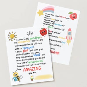 Student Teacher Goodbye Poem and Letter to Students, End of School Year ...