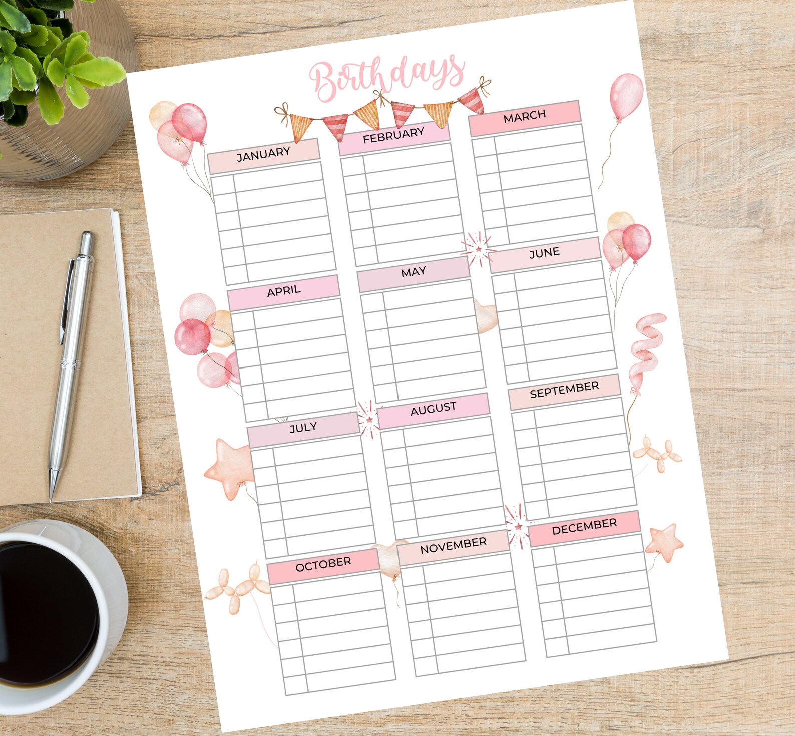 Printable Birthday Calendar, Editable Birthday Tracker, Birthday ...