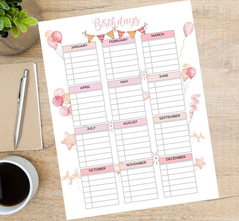 Printable Birthday Calendar, Editable Birthday Tracker, Birthday ...