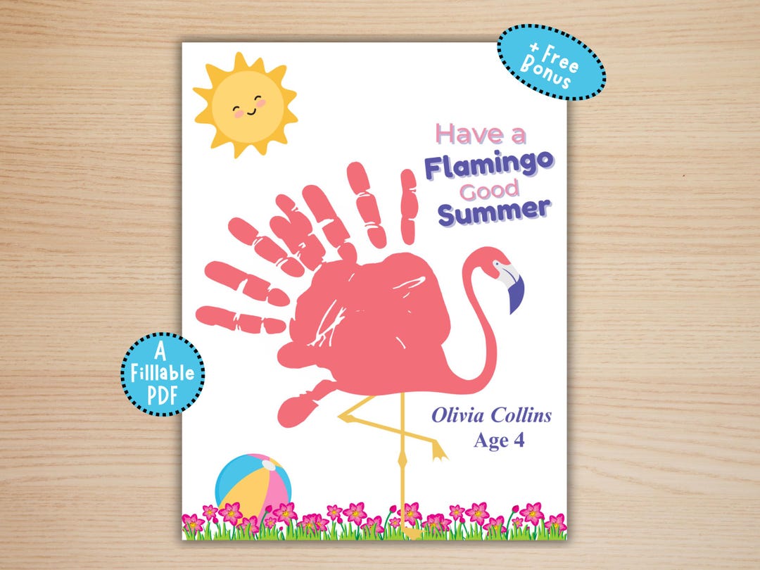 Flamingo Handprint Art Summer Craft Activity | Fillable PDF for Kids ...