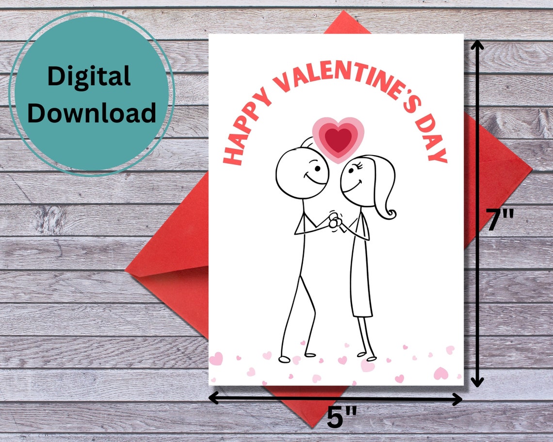 Valentine's Day | Printable Card | Digital Card | Instant Download | 5 ...