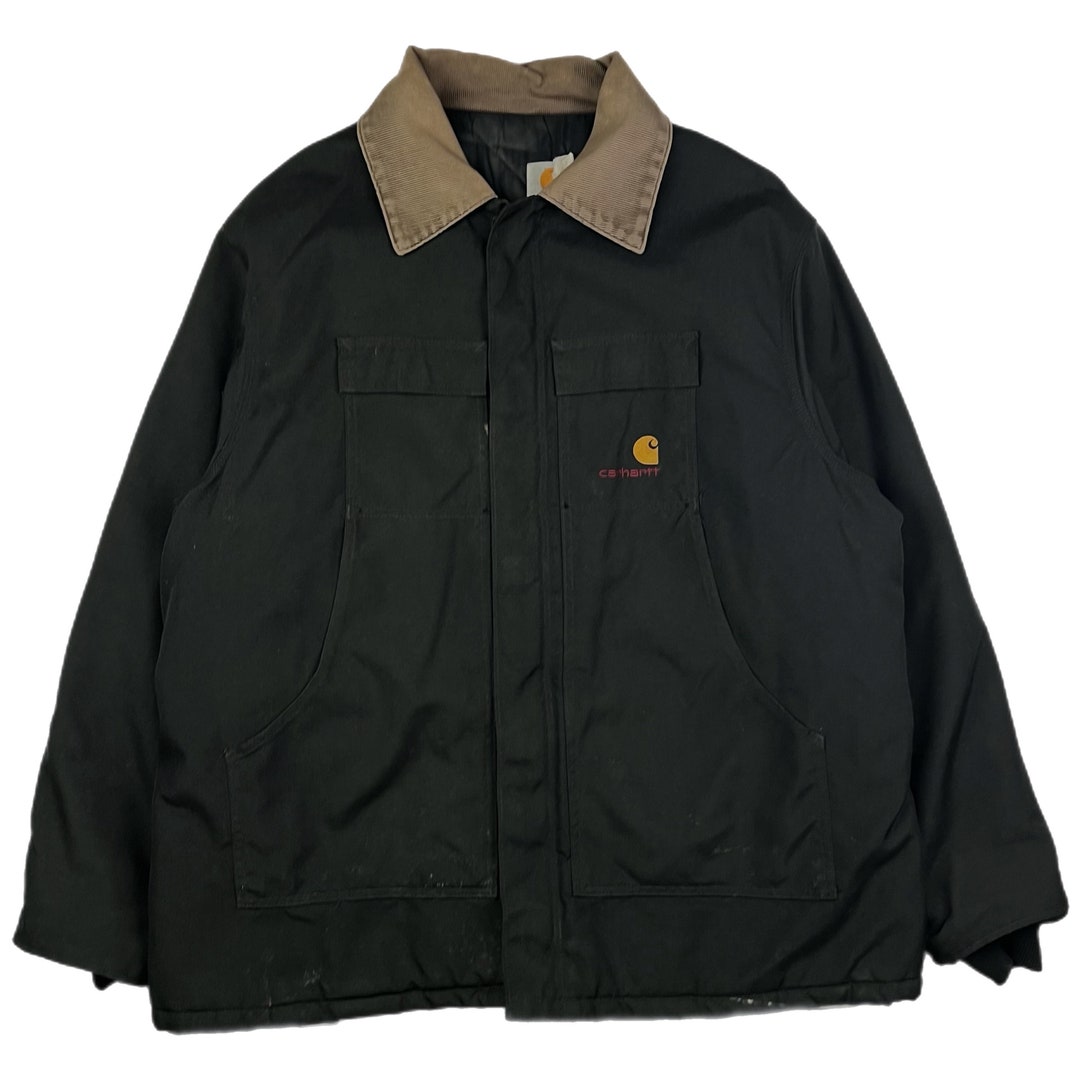 Vintage Carhartt Black Canvas Jacket Full Zip Black Quilted Lining XXL ...