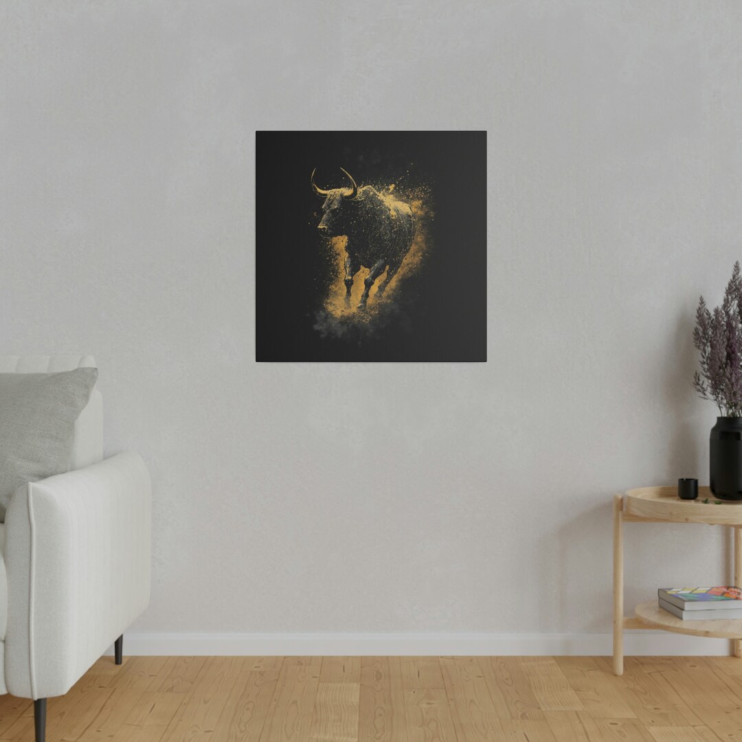 Golden Bull Paint Splatter on Black Background High Quality - Etsy