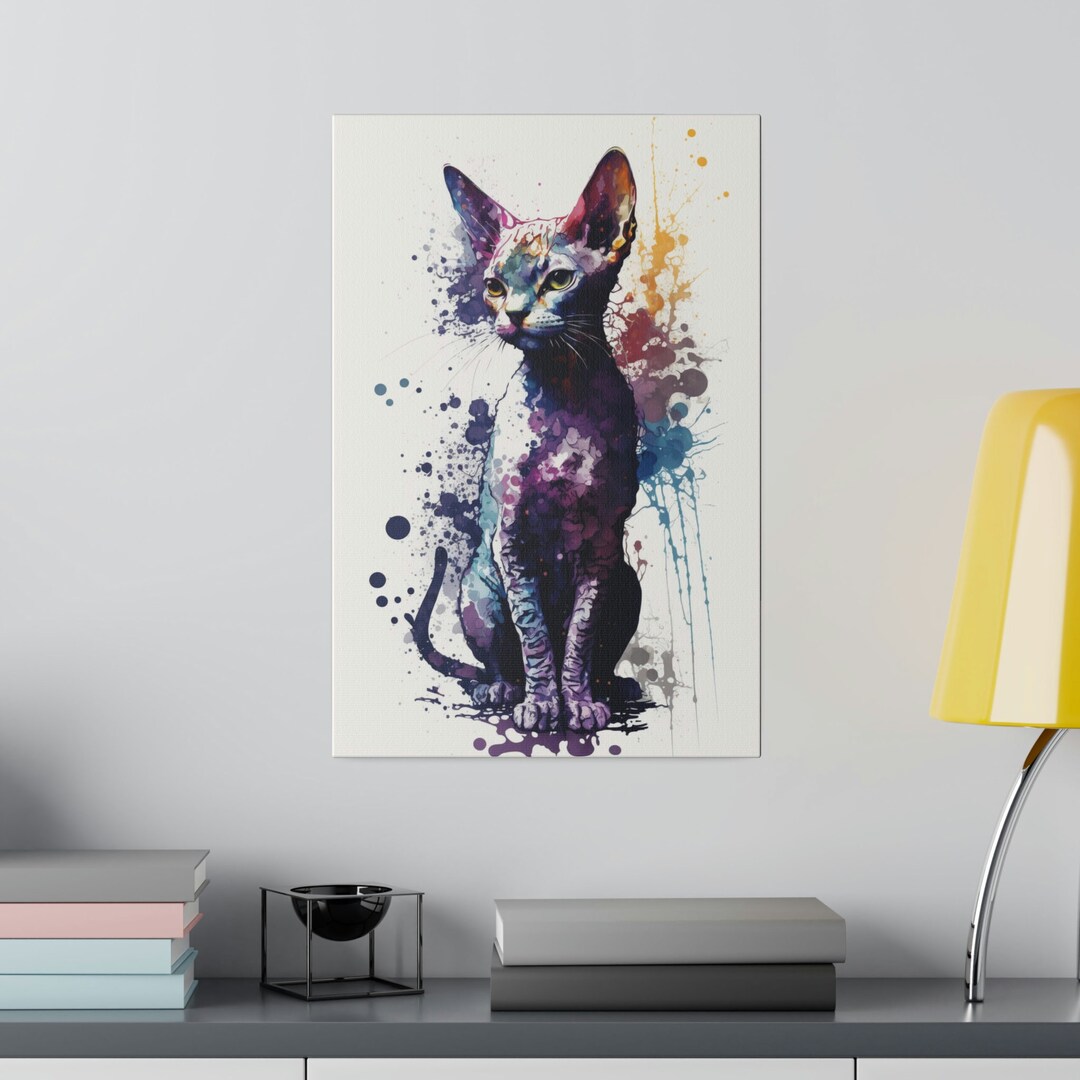 Lavender Devon Rex Cat Paint Splatter on White Background High Quality ...