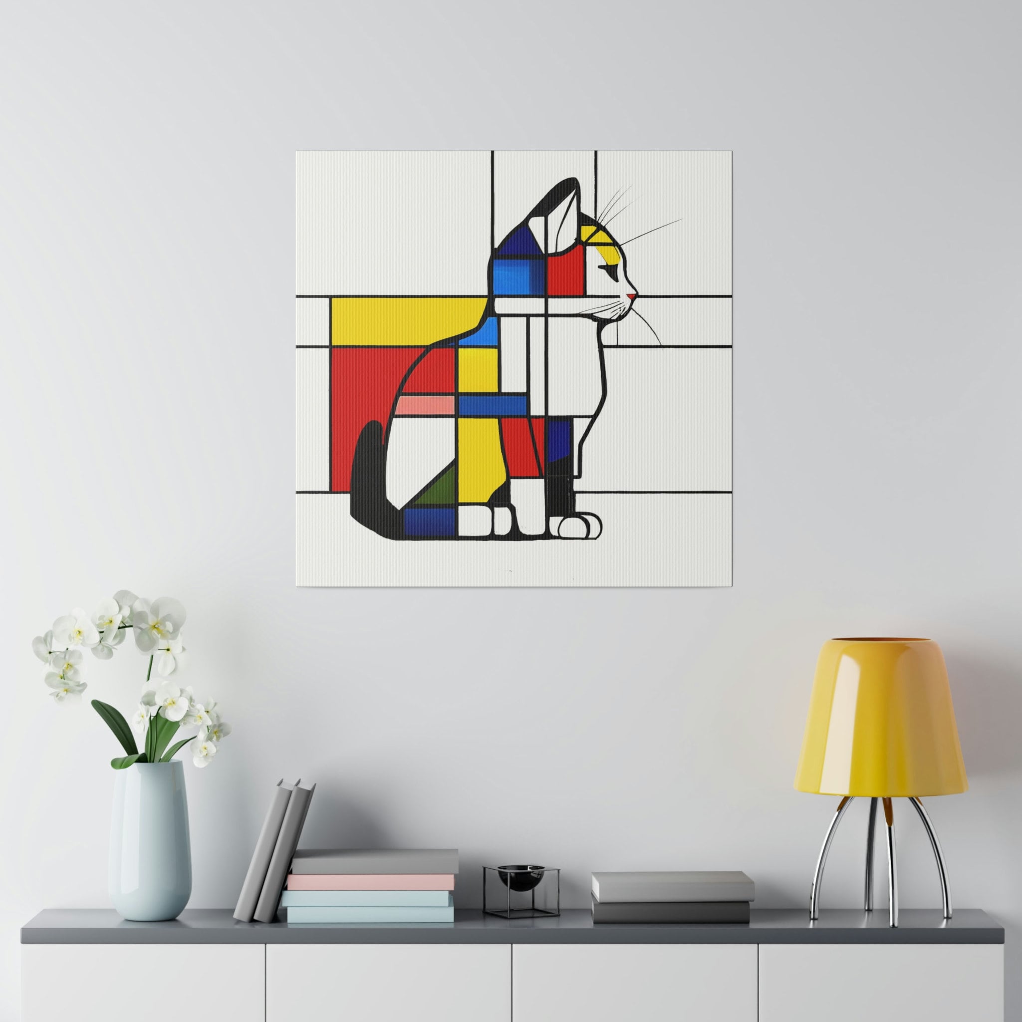 Piet Mondrian Stylized Cat Abstract Art on White Background High ...