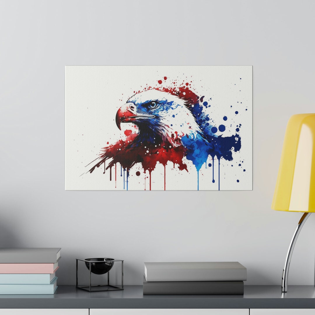 Red, White and Blue Bald Eagle Paint Splatter on White Background High ...