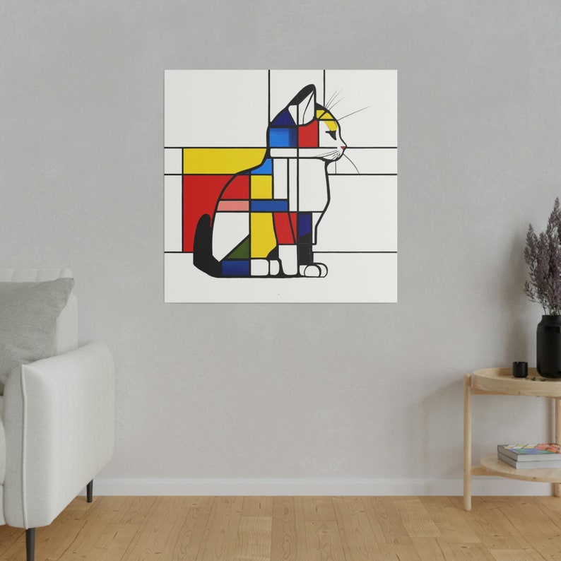 Piet Mondrian Stylized Cat Abstract Art on White Background High ...