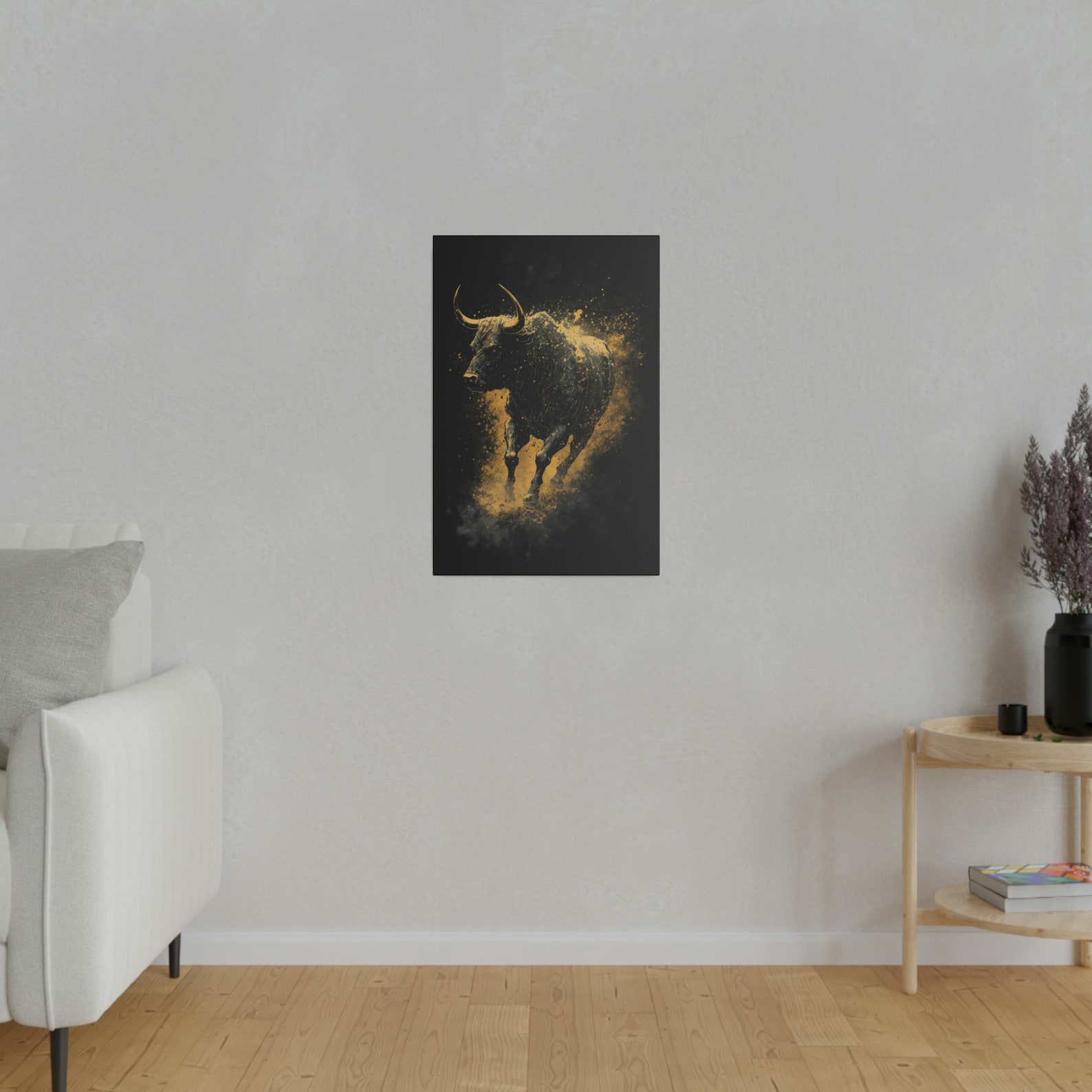 Golden Bull Paint Splatter on Black Background High Quality Matte ...