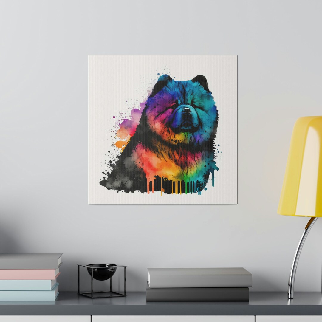 Rainbow Chow Chow Dog Paint Splatter High Quality Canvas, Wall Home ...