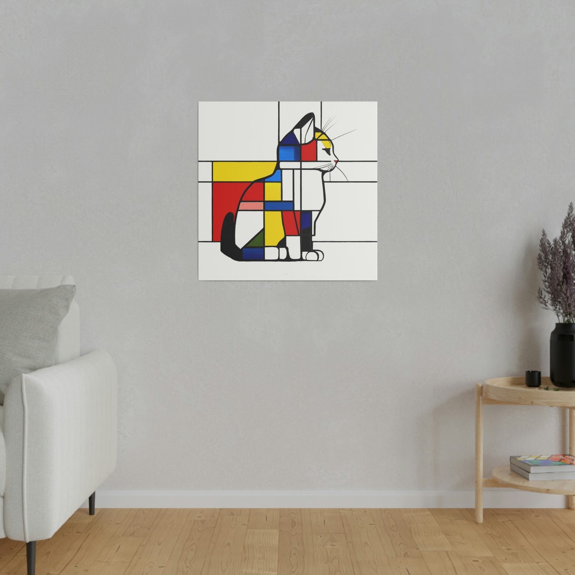 Piet Mondrian Stylized Cat Abstract Art on White Background High ...