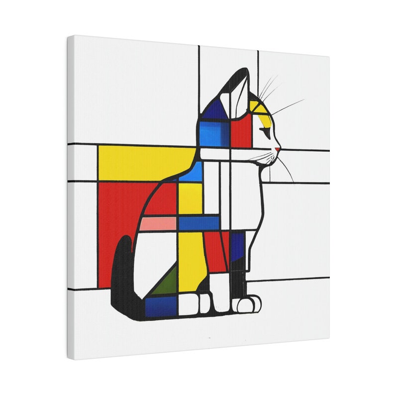Piet Mondrian Stylized Cat Abstract Art on White Background - Etsy