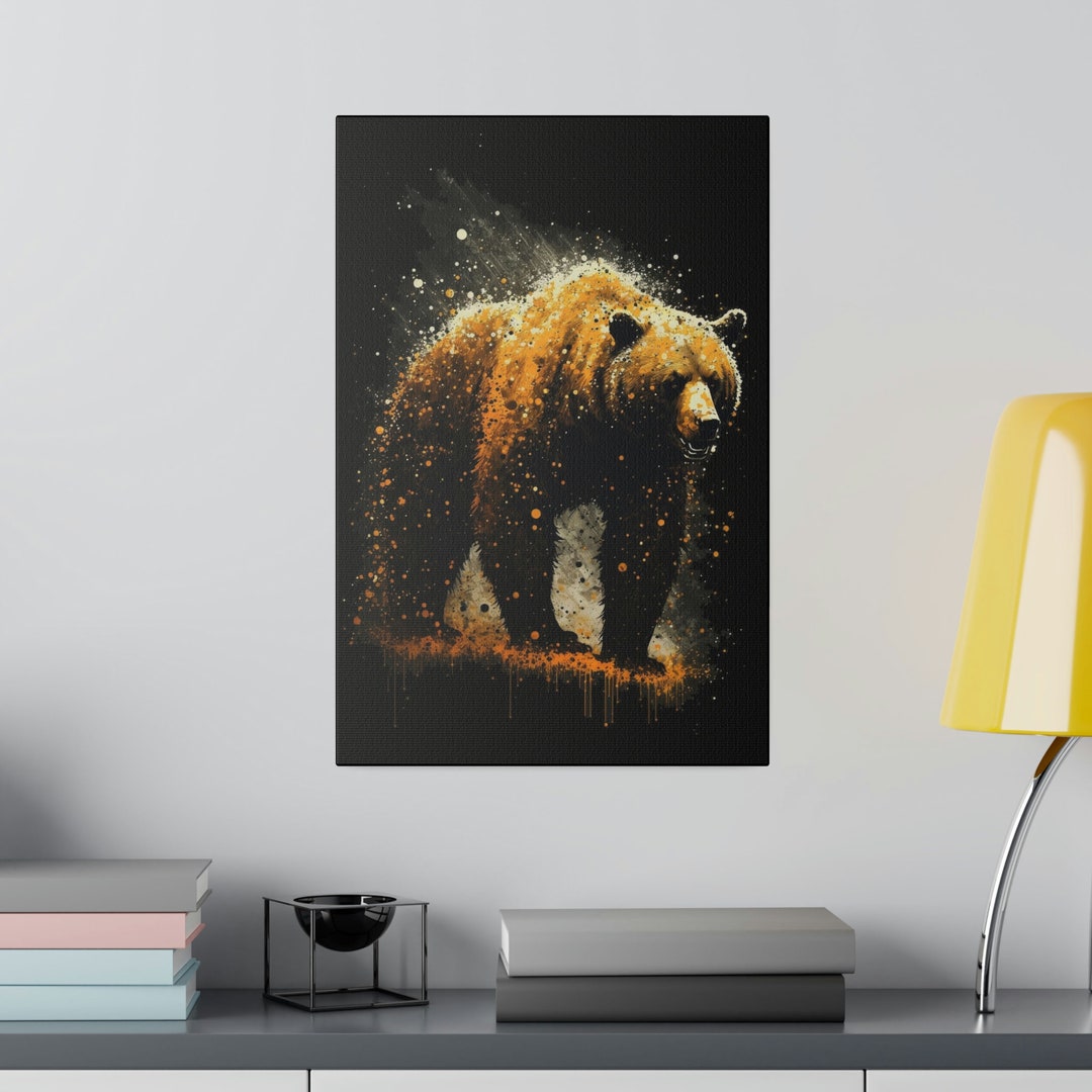 Golden Grizzly Bear Paint Splatter on Black Background High Quality ...