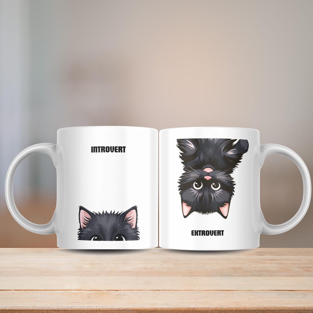 Introvert Cat Extrovert Cat White Glossy Mug, Funny Cat Mug, Cat Humor ...