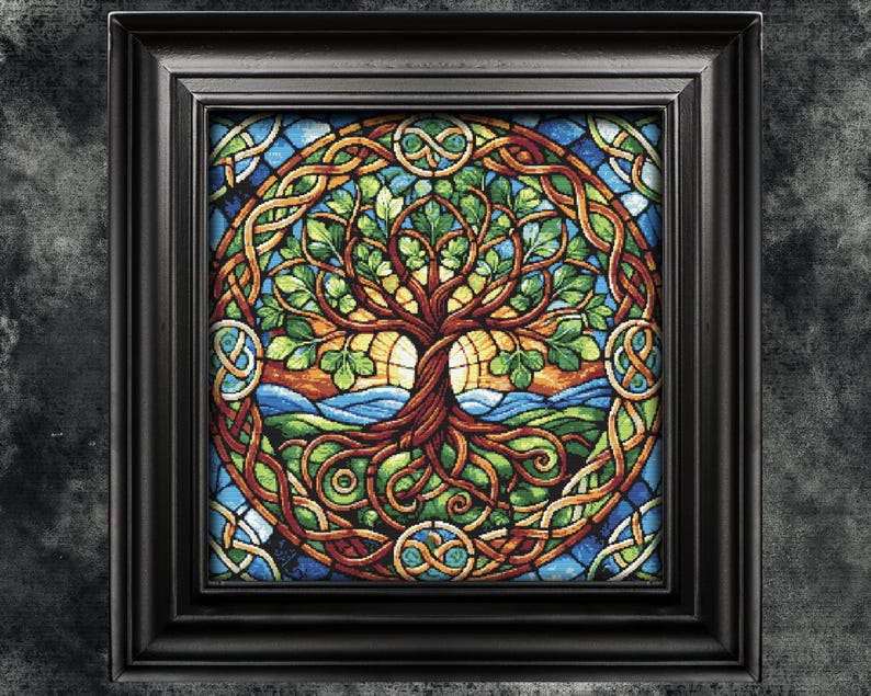 Stained Glass Celtic Tree of Life Cross Stitch Pattern Yggdrasil ...