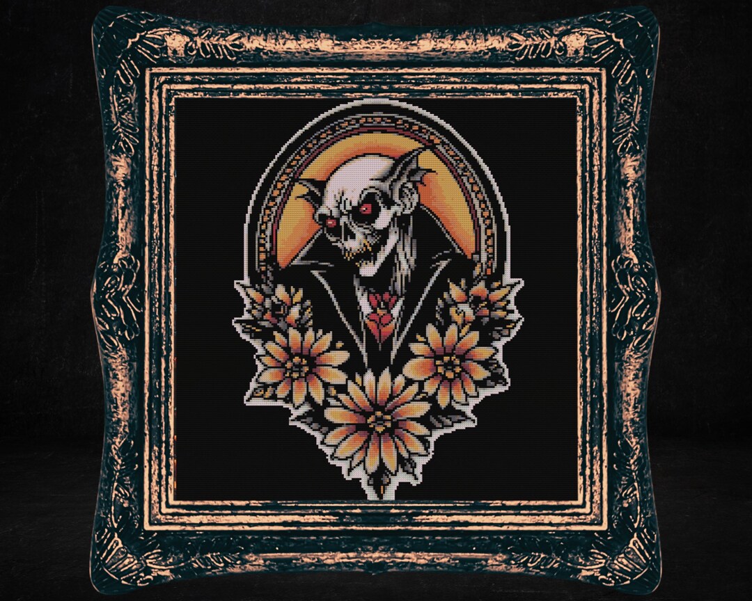 Nosferatu Vampire Cross Stitch Pattern, Gothic Floral Horror (PDF ...