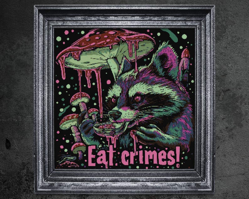 Eat Crimes! Raccoon Cross Stitch Pattern Gift for Halloween Goth Horror ...