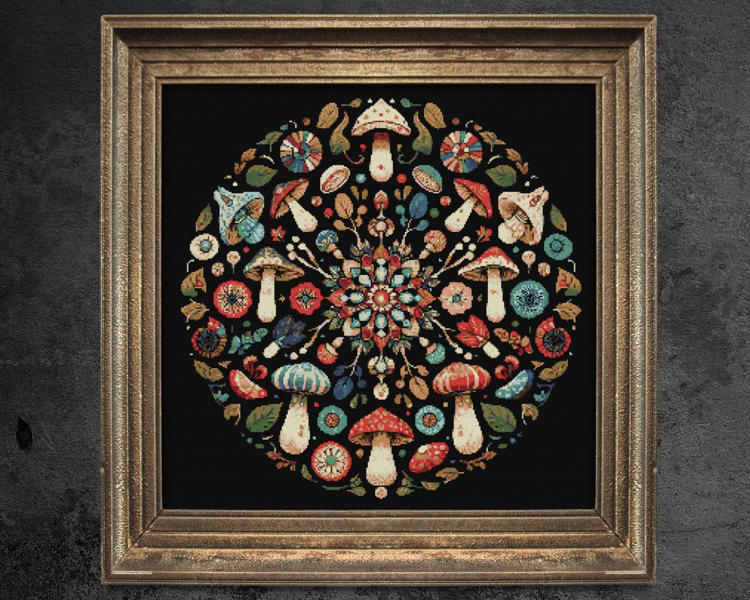 Mandala Mushrooms Cross Stitch Pattern Cottagecore Nature Flowers ...
