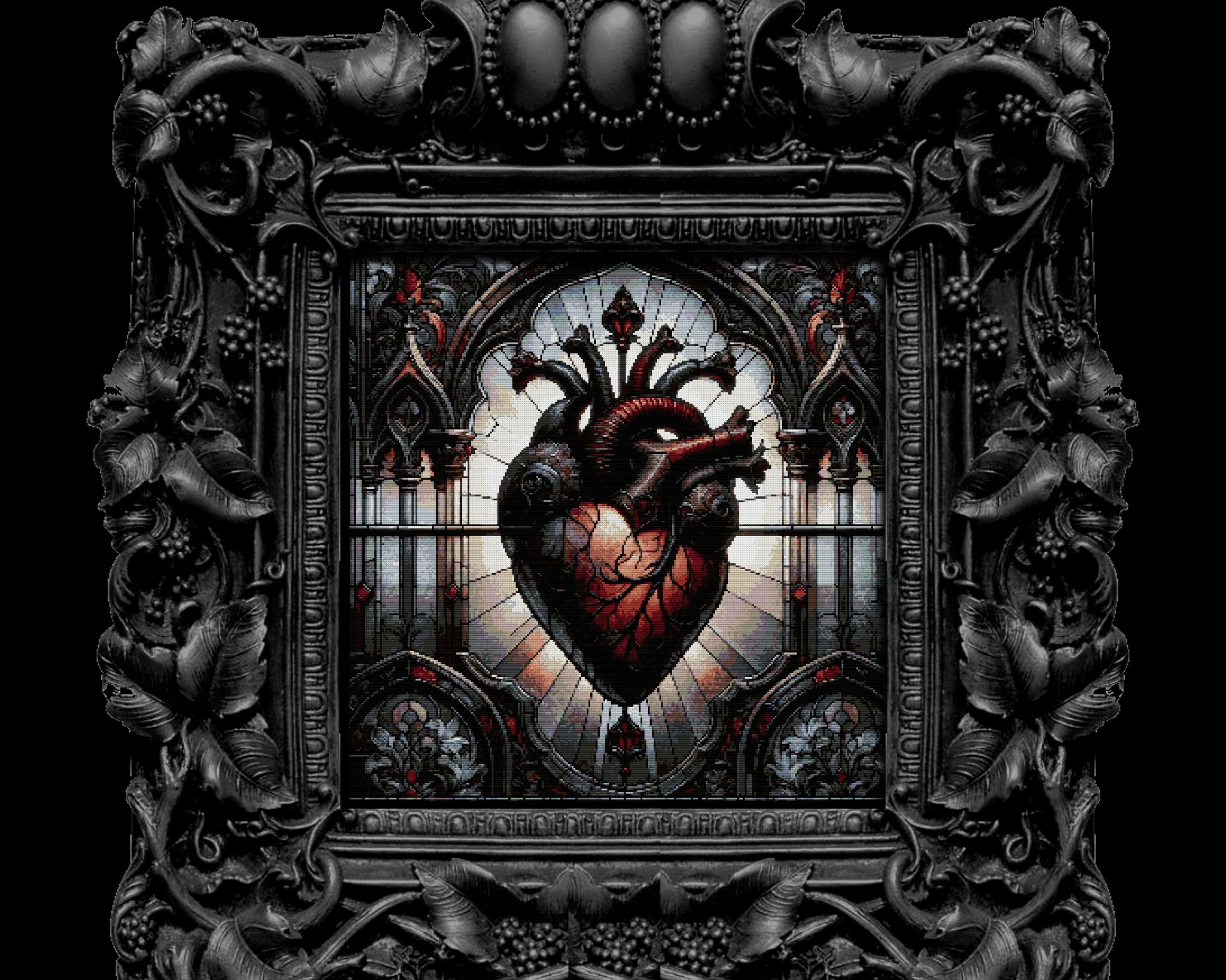 Stained Glass Gothic Heart Cross Stitch Pattern Halloween Horror Sacred ...