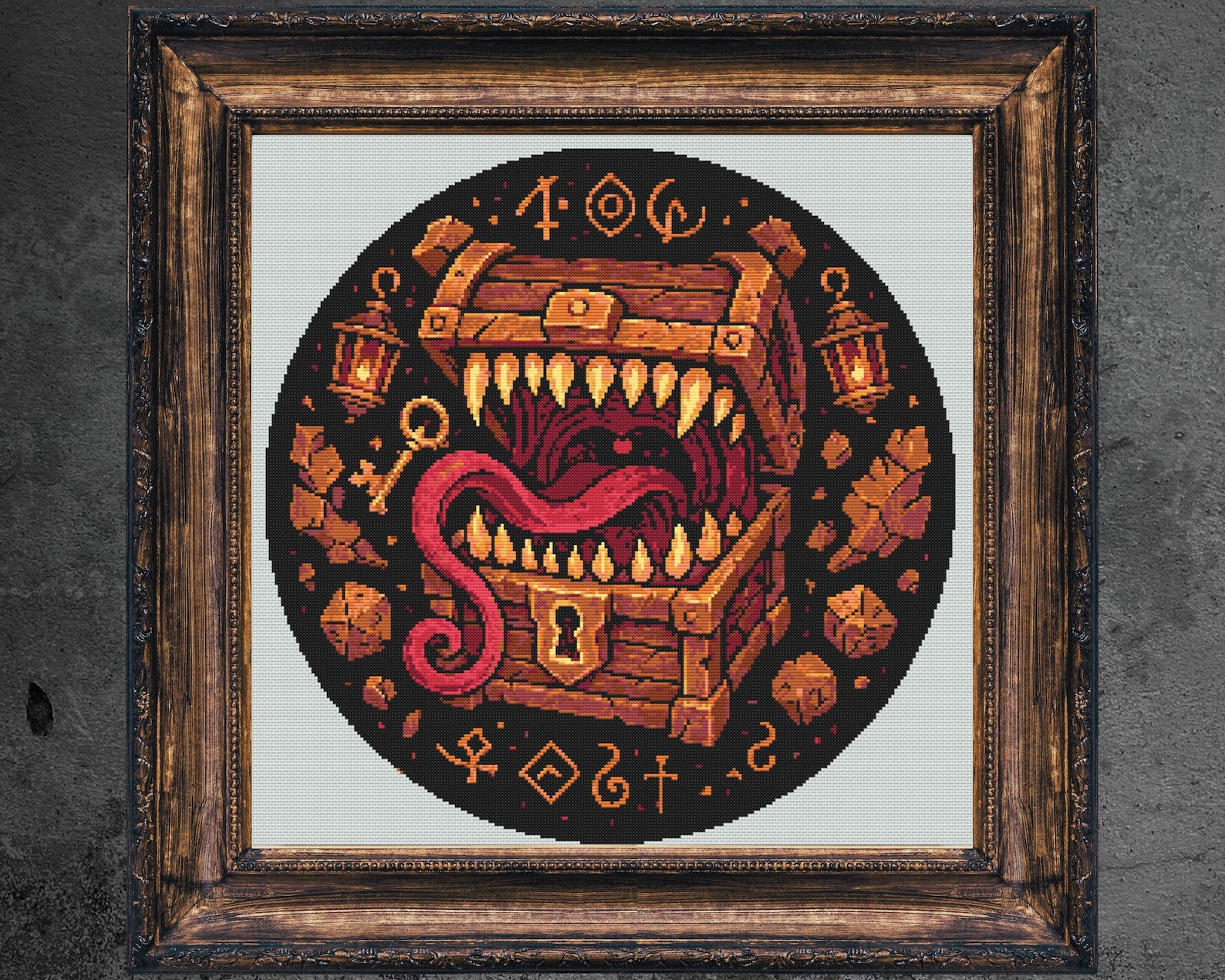 Spooky Lore Chest Cross Stitch Pattern Flying Dragon Fantasy D20 Dnd ...