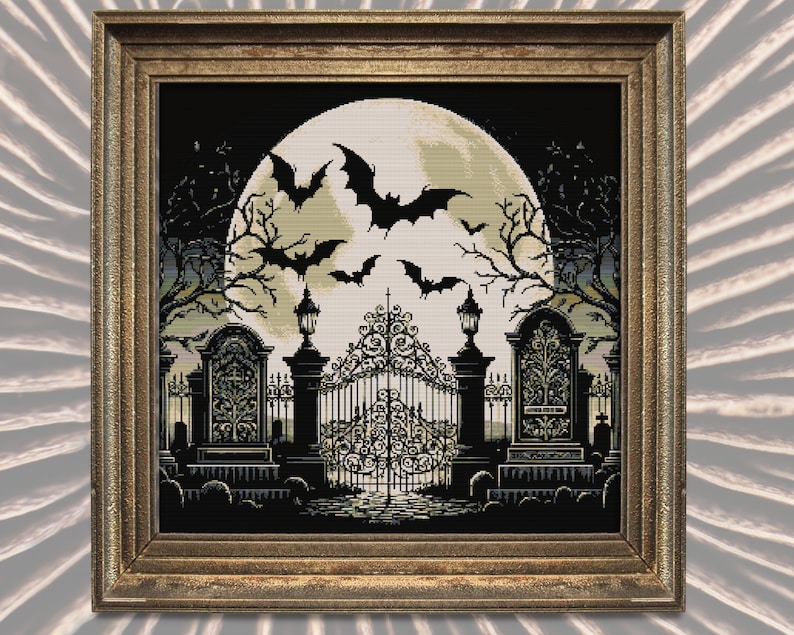 Cemetery Gate With Bats Cross Stitch Pattern Gift for - Etsy