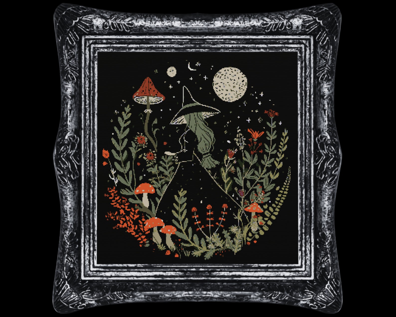 Botanical Wood Witch Cross Stitch Pattern Gift for Halloween Horror ...