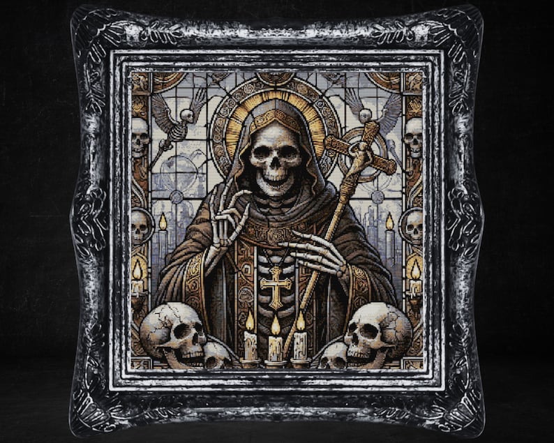 Necromancer Stained Glass Skeleton Cross Stitch Pattern Halloween ...