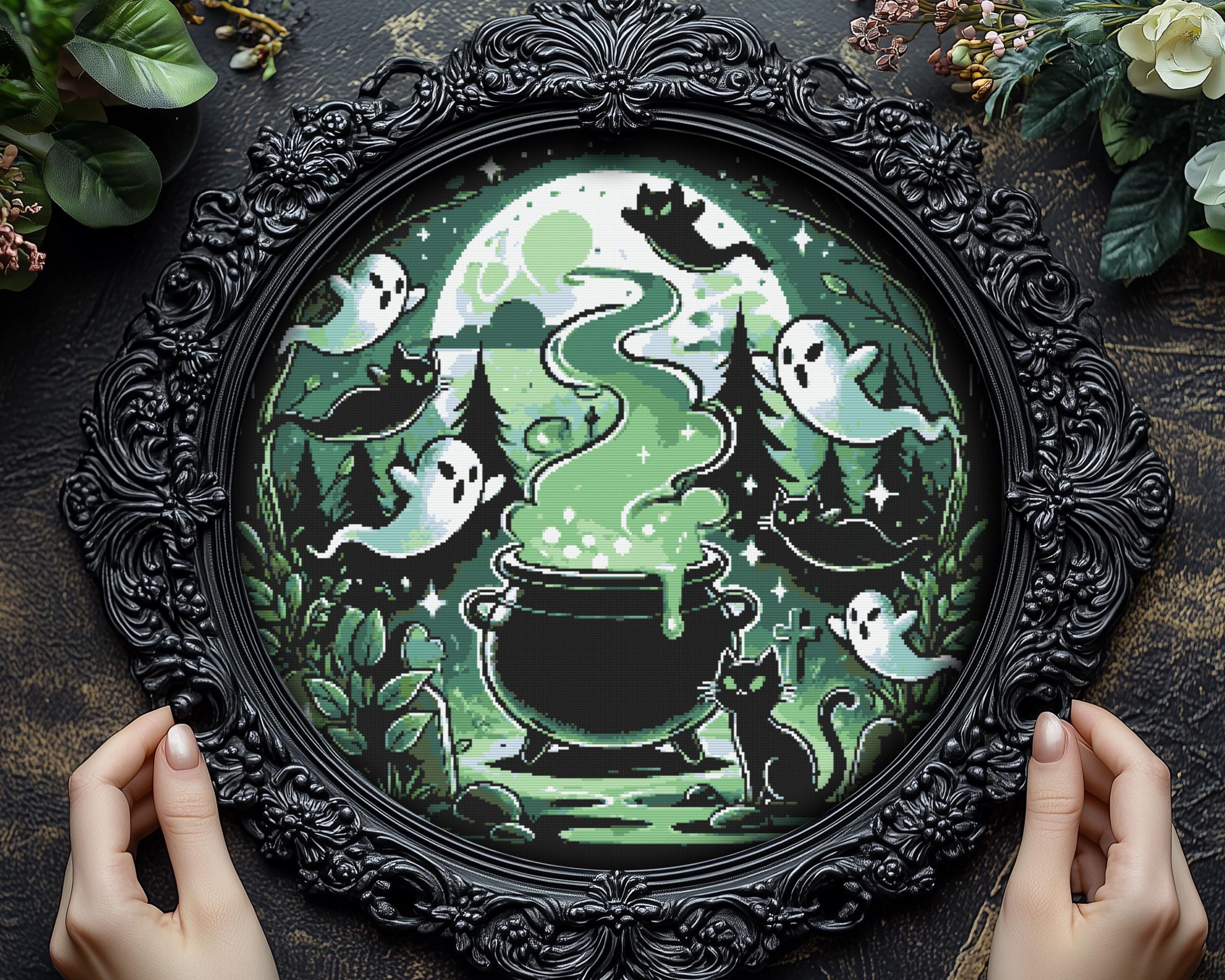 Cauldron With Ghosts Cross Stitch Pattern, Spooky Halloween (PDF ...