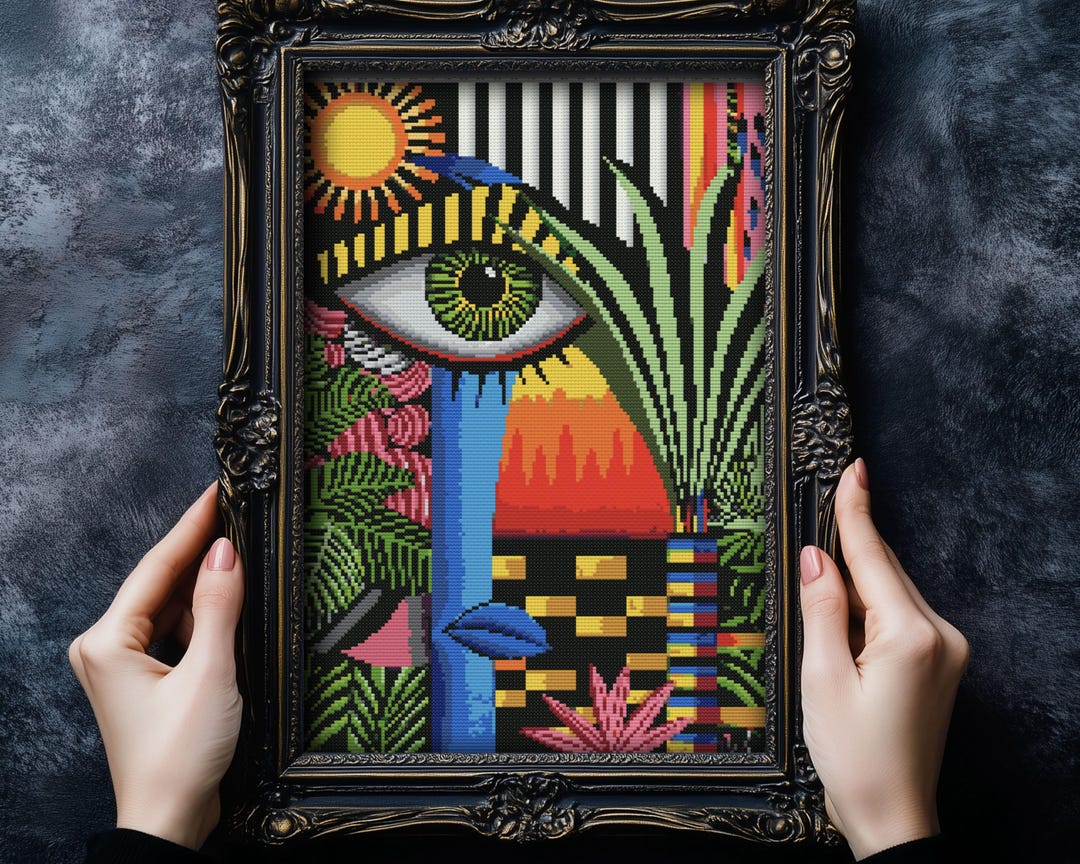 Psychedelic Secret Garden Cross Stitch Pattern Trippy Hippie Art ...