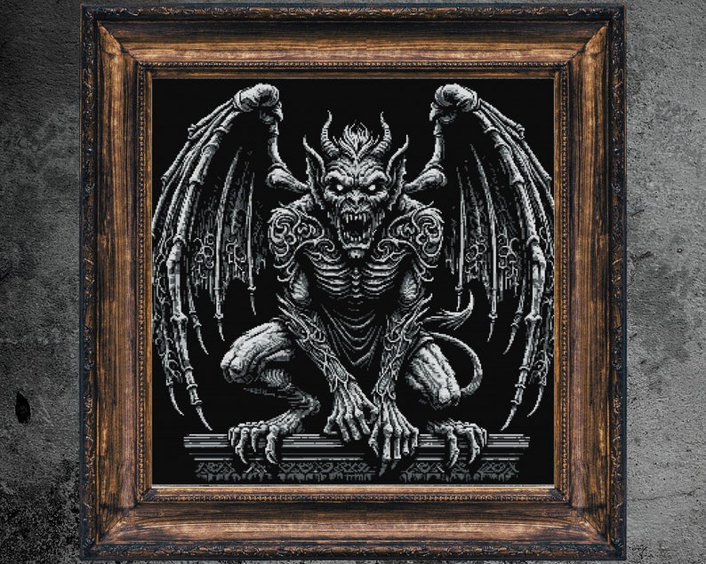 Scary Gargoyle Cross Stitch Pattern Gift for Halloween Horror Creepy ...