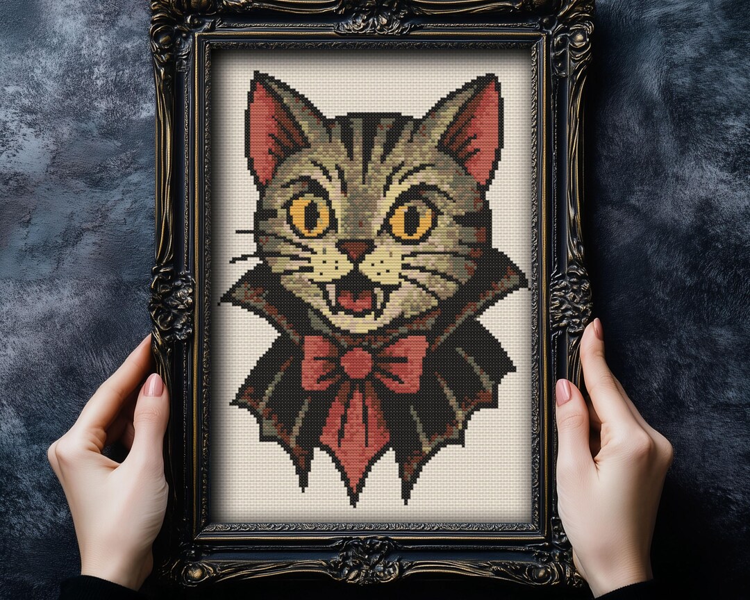 Vampire Cat Cross Stitch Pattern Gift for Halloween Horror Witchcraft ...