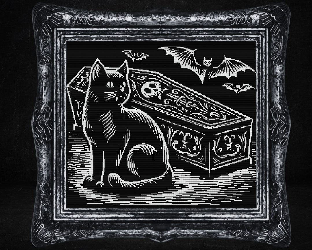 Black Vampire Cat and Coffin Cross Stitch Pattern Gift for Halloween ...