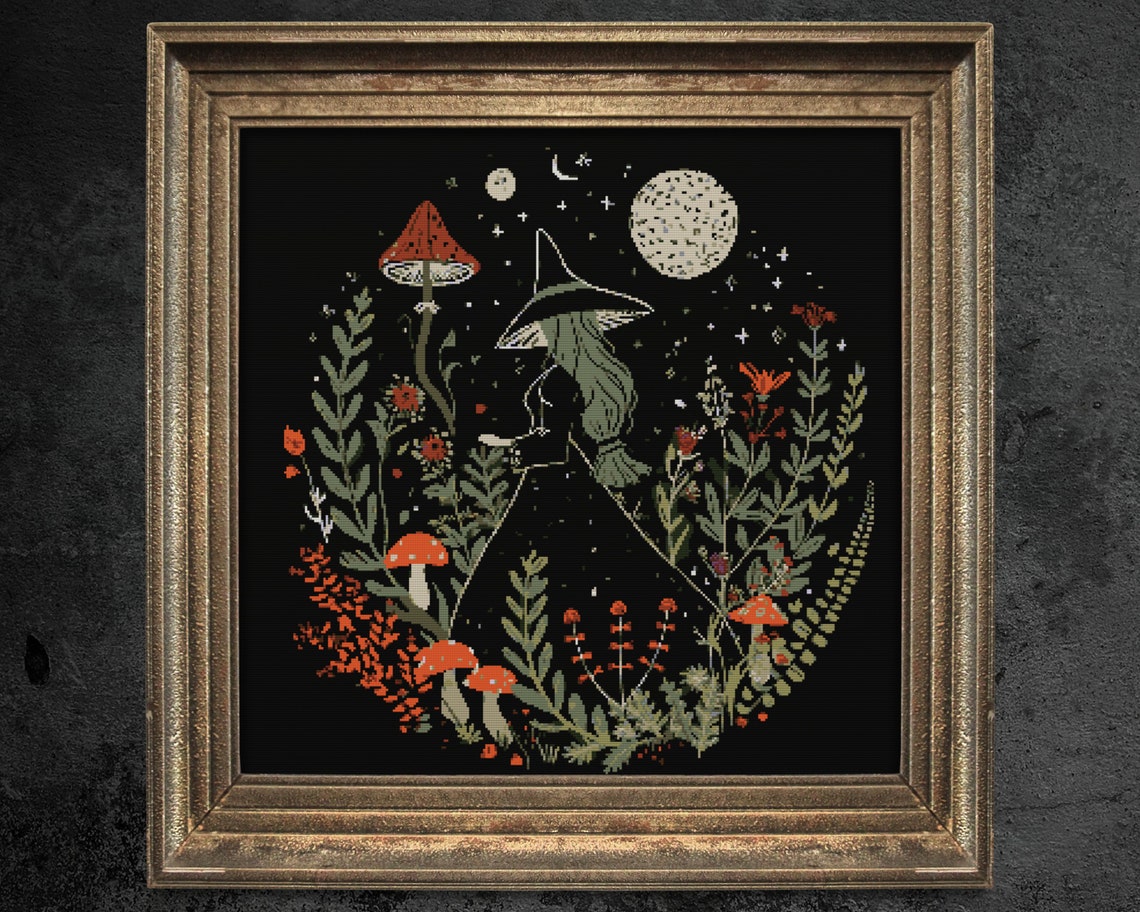 Botanical Wood Witch Cross Stitch Pattern Gift for Halloween Horror ...