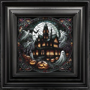 Stained Glass Haunted House Cross Stitch Pattern Halloween Horror ...