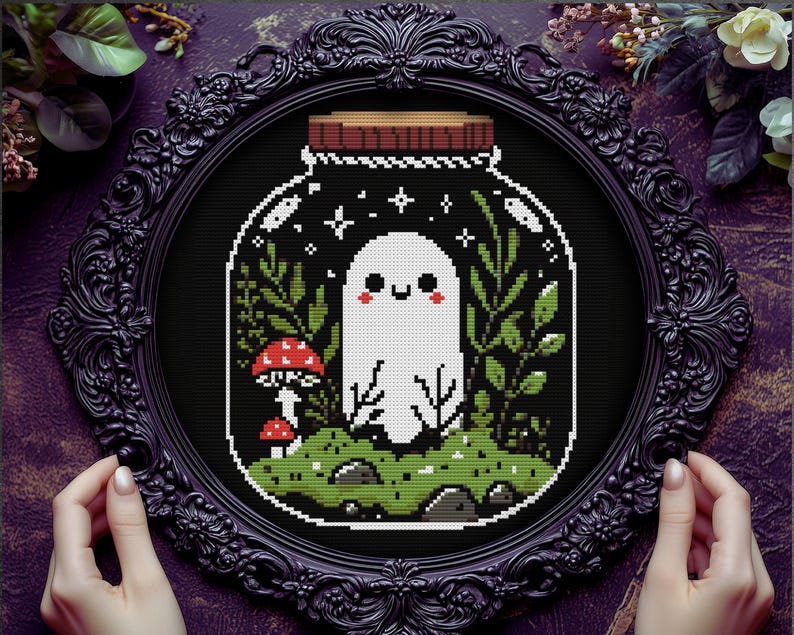 Ghost in A Jar Cross Stitch Pattern Snarky Funny Modern Mushrooms ...