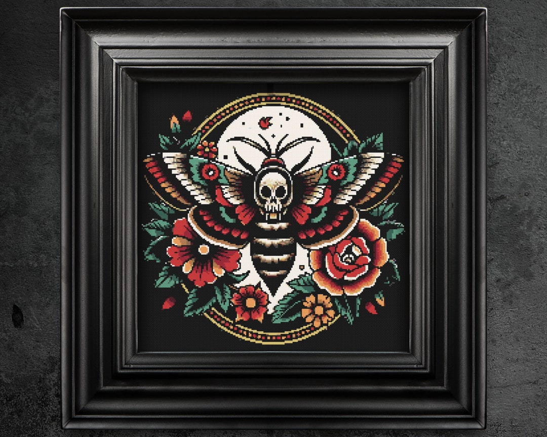 Death Moth With Flowers Cross Stitch Pattern Gift for Halloween Horror ...