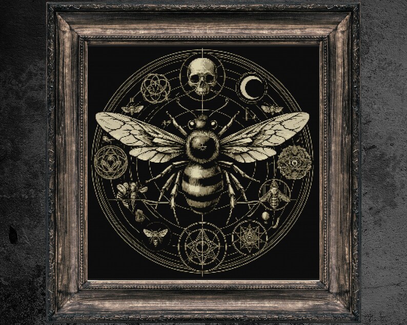 Queen Bee Gothic Cross Stitch Pattern, Spooky Witchcraft Design (PDF ...
