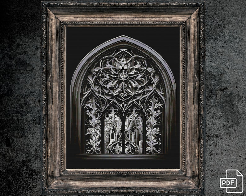 Gothic Cathedral Windows Cross Stitch Pattern Halloween, Horror Skulls ...