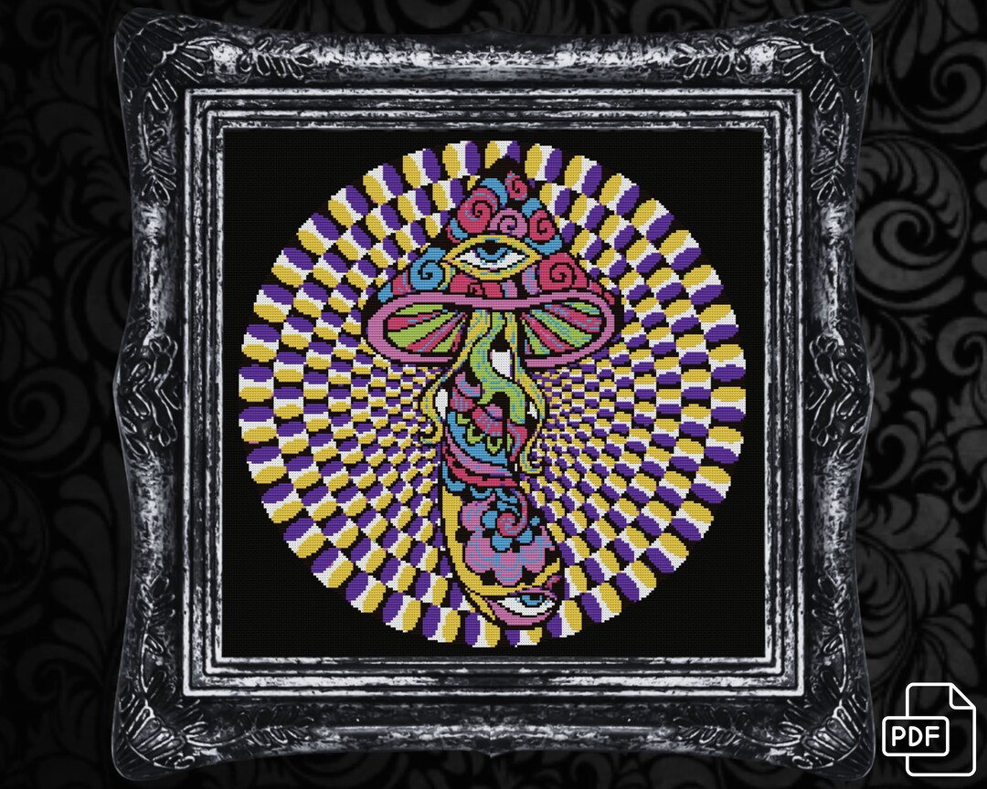 Psychedelic Mushroom Cross Stitch Pattern Gothic Watercolor Spooky ...