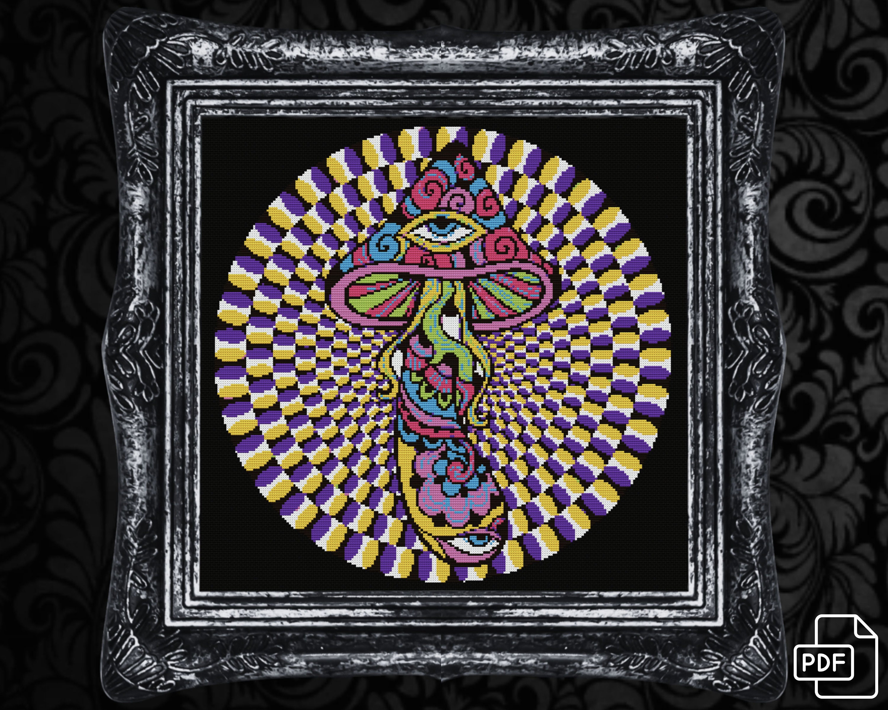 Psychedelic Mushroom Cross Stitch Pattern Gothic Watercolor Spooky ...