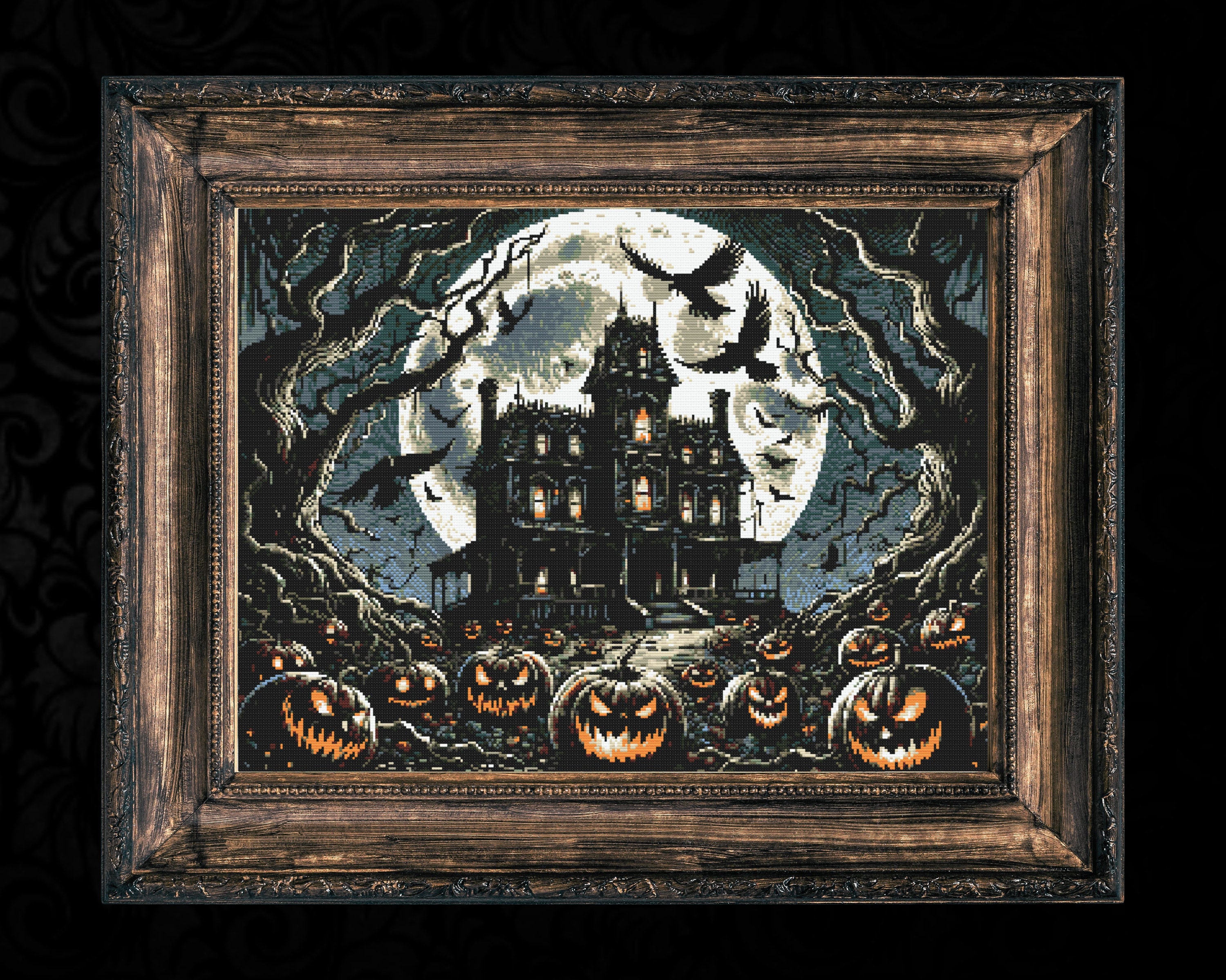 Haunted House With Pumpkins Cross Stitch Pattern Witchy Spooky Gothic ...