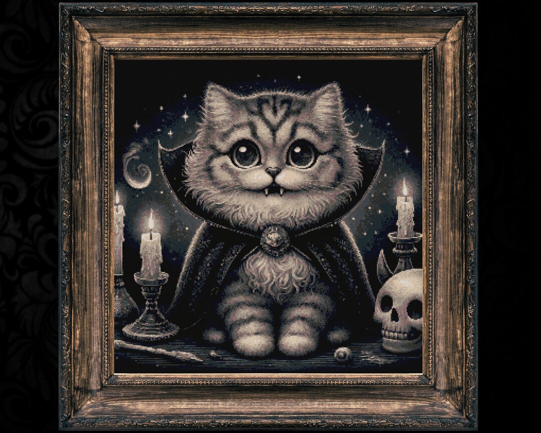 The Vampire Cat Cross Stitch Pattern Gift for Halloween Horror ...