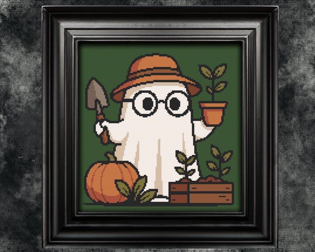Gardening Ghost Cross Stitch Pattern, Funny Snarky Pumpkin (PDF Pattern ...