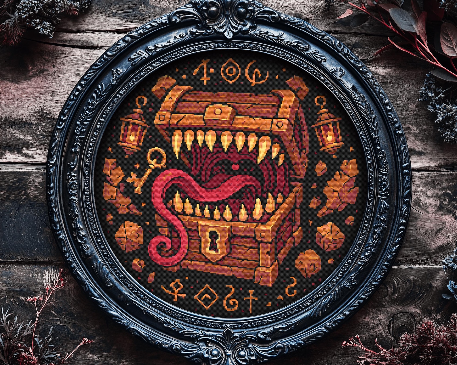 Spooky Lore Chest Cross Stitch Pattern Flying Dragon Fantasy D20 Dnd ...