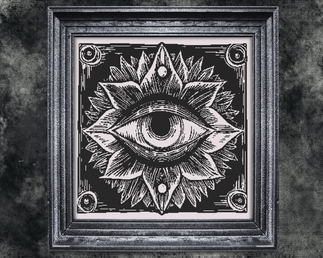 Woodcut Occult Eye Cross Stitch Pattern Halloween Horror Black & White ...