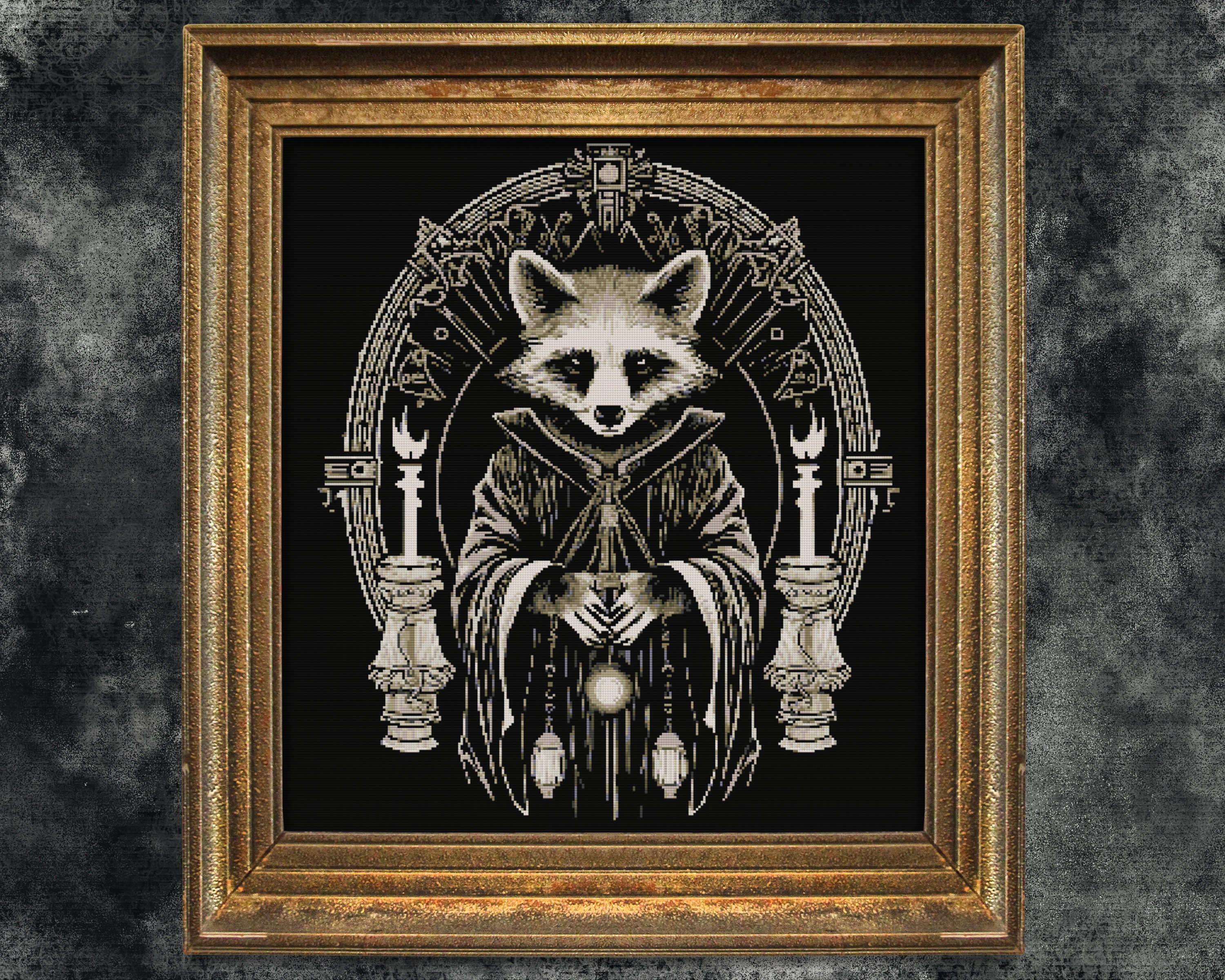 Satanic Woodcut Raccoon Cross Stitch Pattern Gift for Halloween Goth ...
