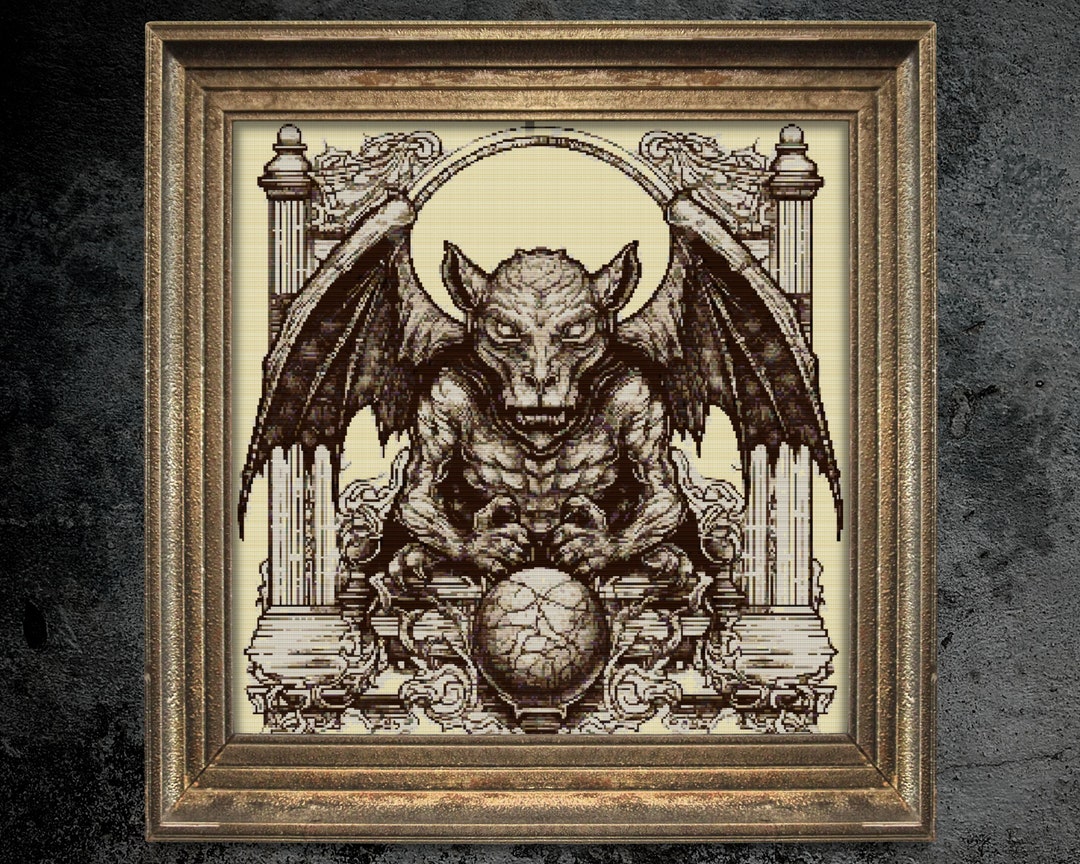 Gargoyle Cross Stitch Pattern Gift for Halloween Horror Creepy Gothic ...