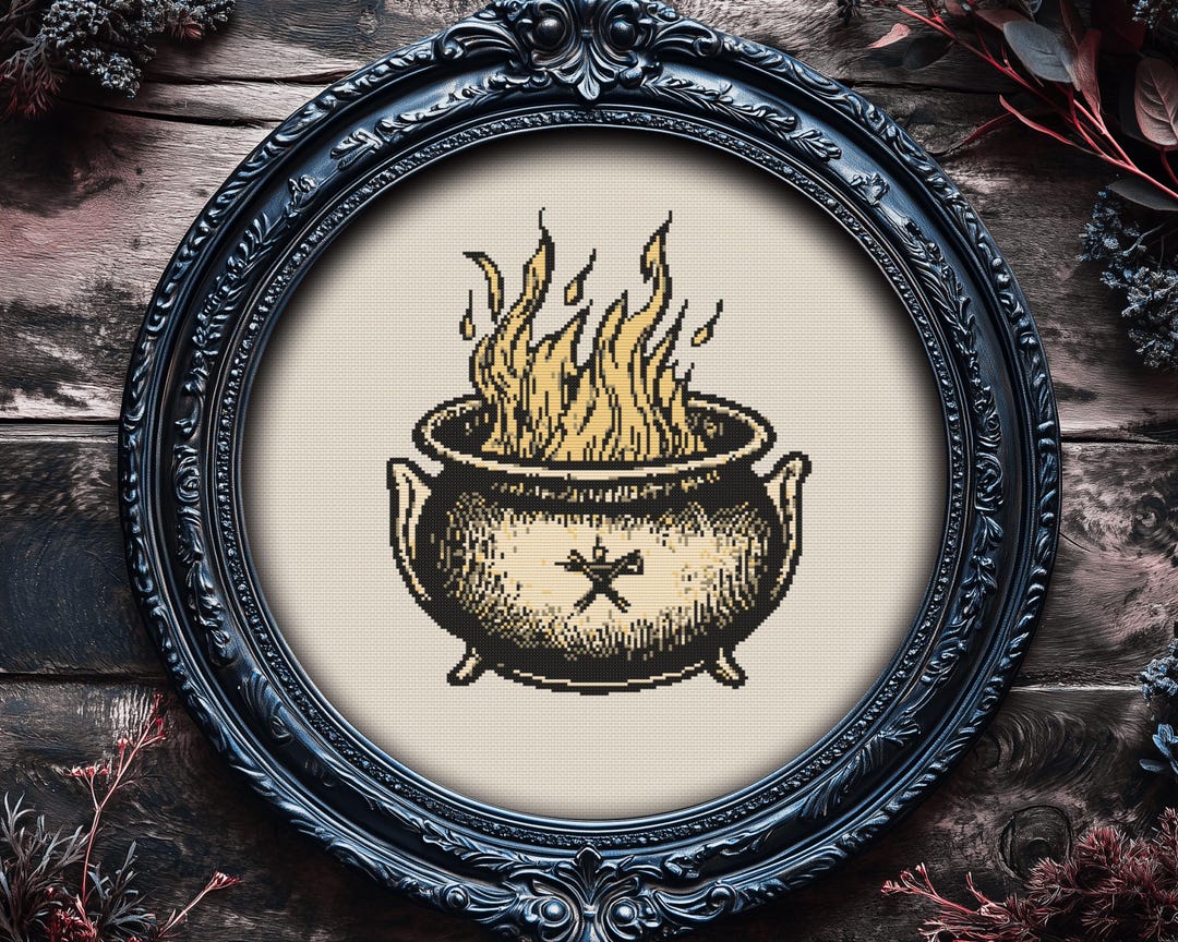 Burning Cauldron Cross Stitch Pattern, Gothic Halloween (PDF Pattern ...