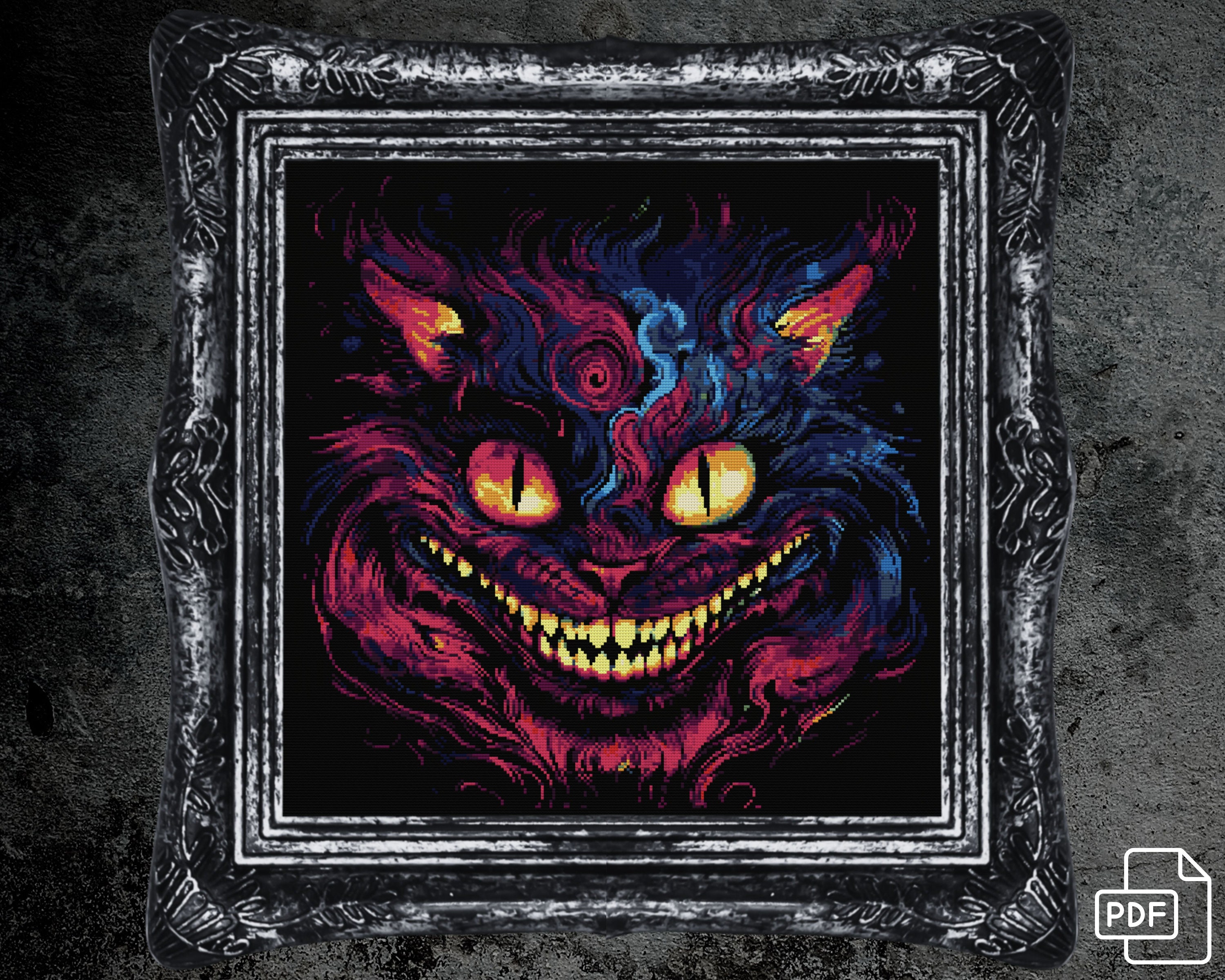Cheshire Cat Cross Stitch Pattern Gothic Watercolor Spooky Retro ...