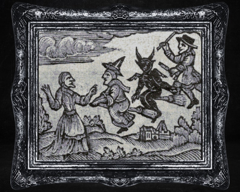 Witches and Devils Woodcut Cross Stitch Pattern Halloween Horror Woodcut Modern Creepy Spooky ...