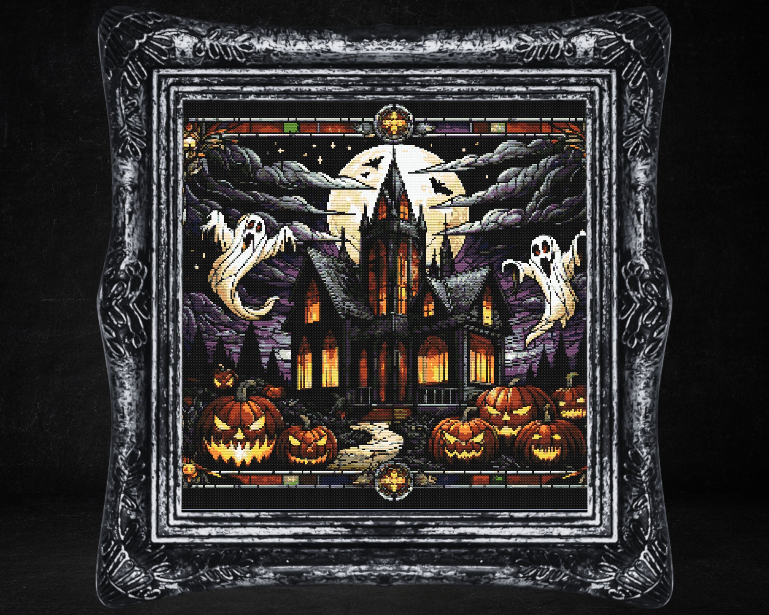 Stained Glass Haunted House 2 Cross Stitch Pattern Halloween Horror ...